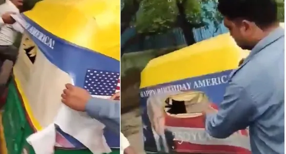 'Hindustan Zindabad': Delhi Auto Drivers Tear Down Trump Posters After ...